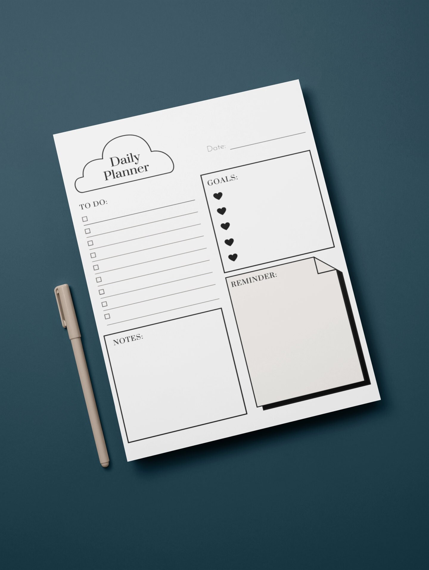 Daily Planner Printable, to Do List, Reminder, Notes, Goals, Instant ...