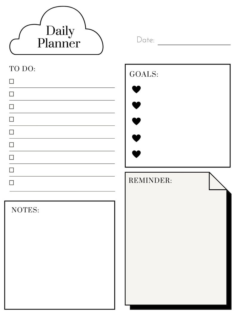 Daily Planner Printable, to Do List, Reminder, Notes, Goals, Instant ...