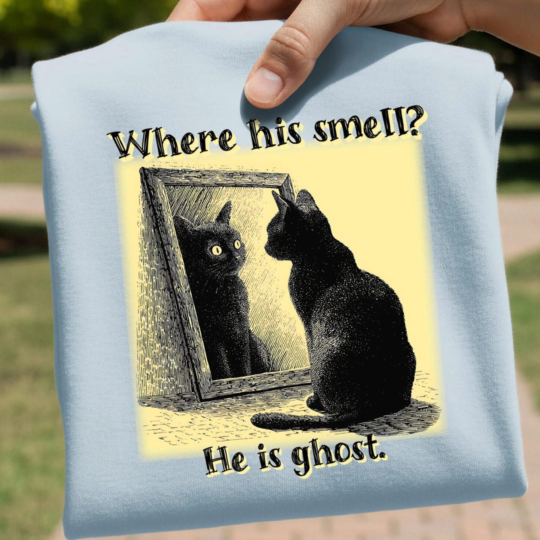 Comfort Colors® Where His Smell He is Ghost Shirt, Spooky Cat Meme ...