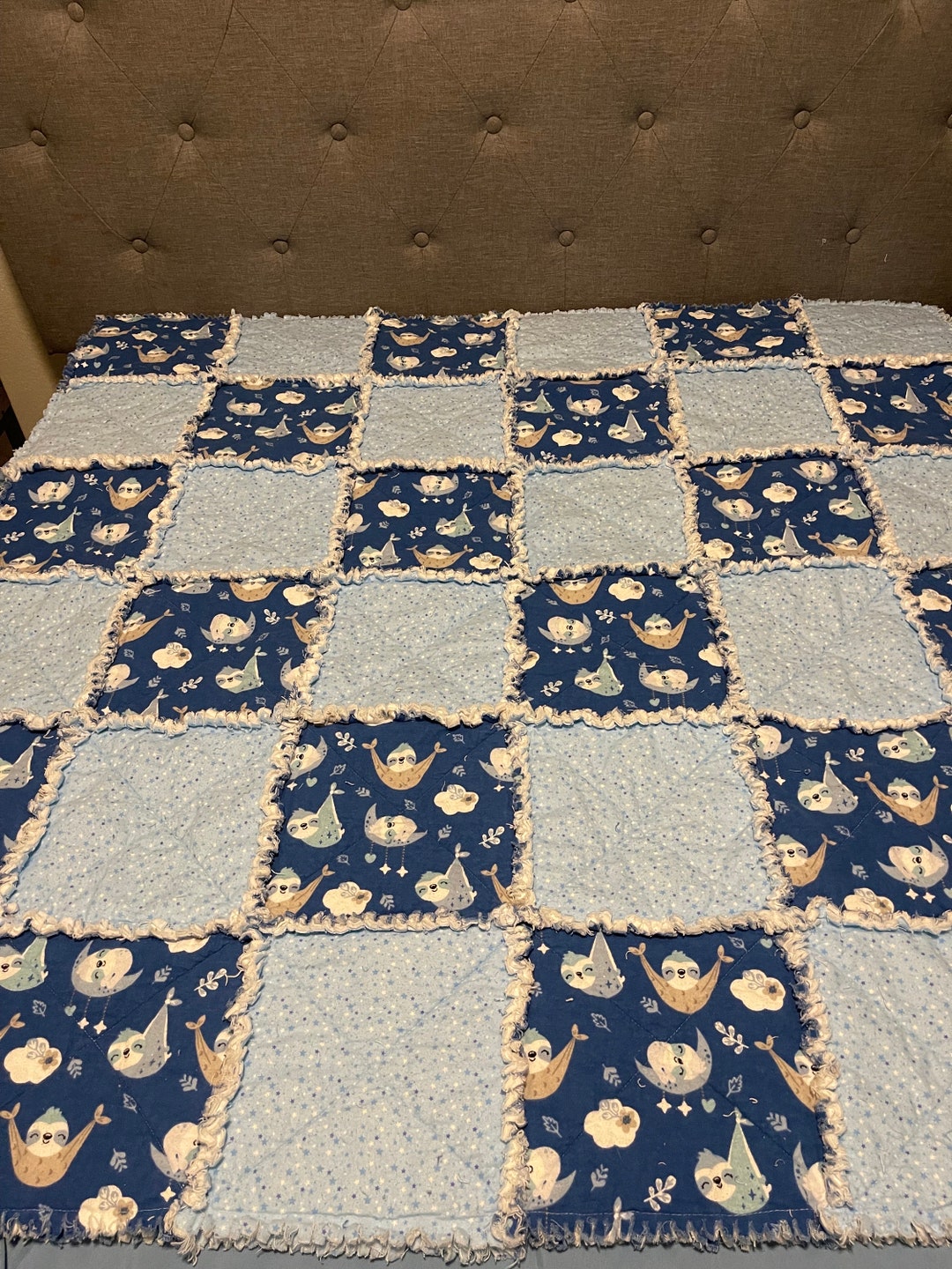 Baby Sleepy Sloths With Stars and White Backing - Rag Lap Quilt - 50 ...