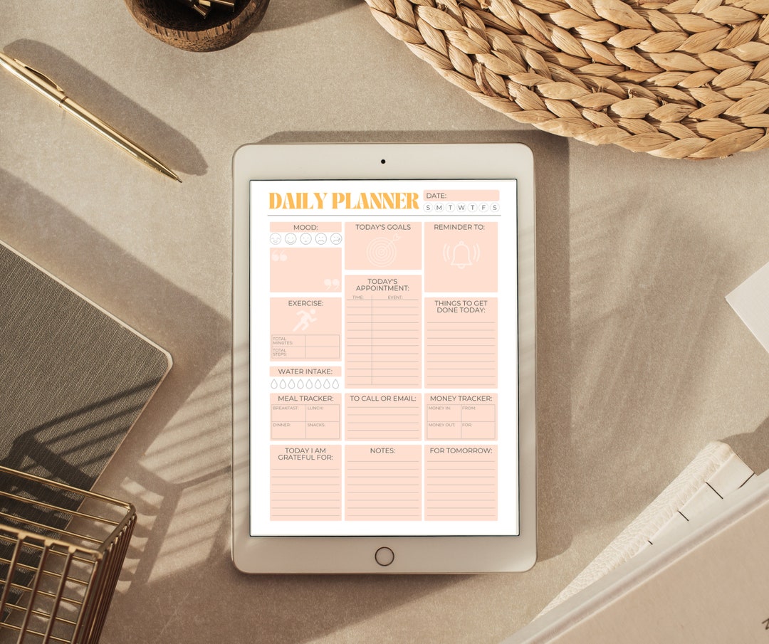 Simple All in One Daily Planner in Peach, Undated Digital or Printable ...