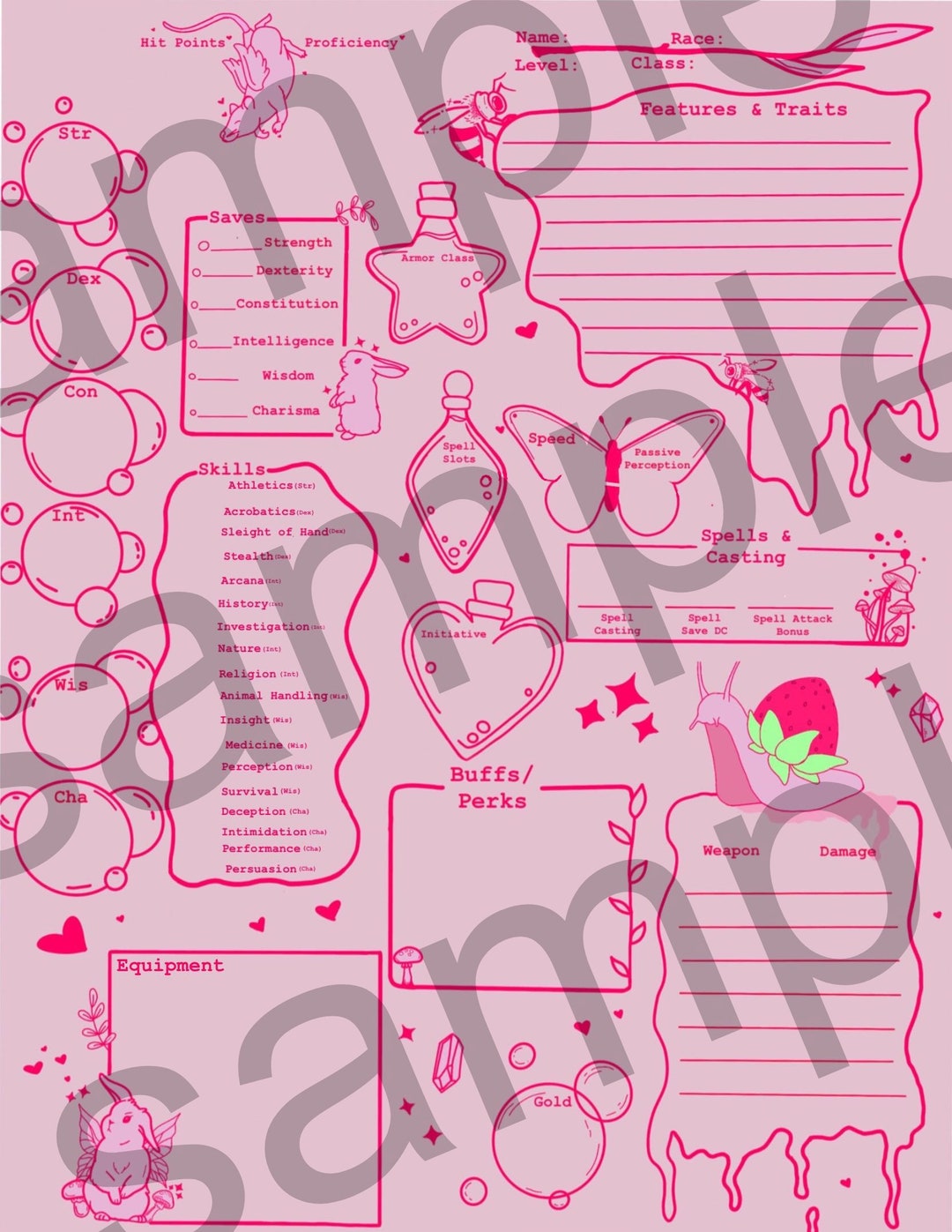 Pink D&D Character Sheet - Etsy