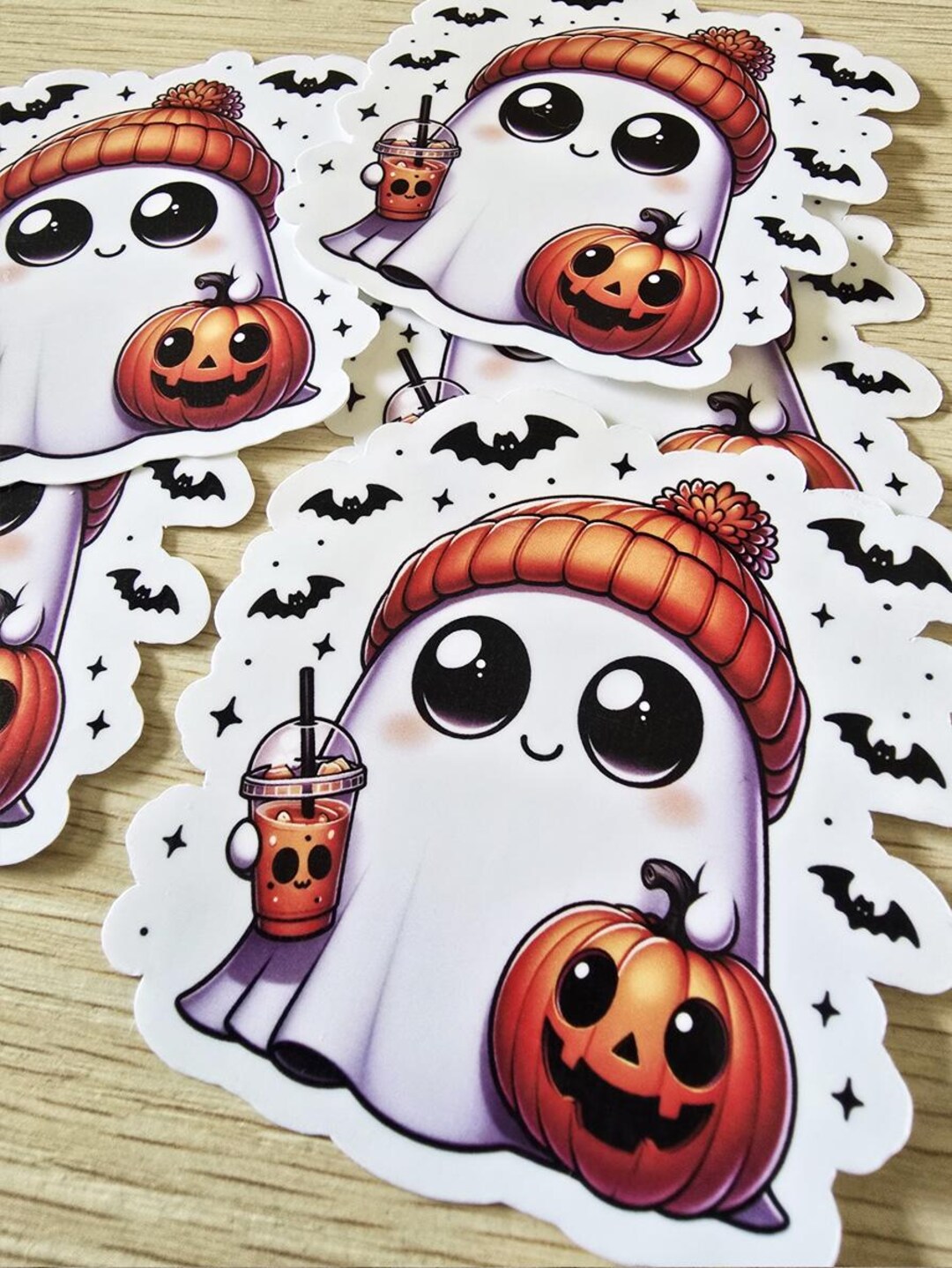 Cute Ghost With Latte and Pumpkin Sticker Halloween Sticker for Kindle ...