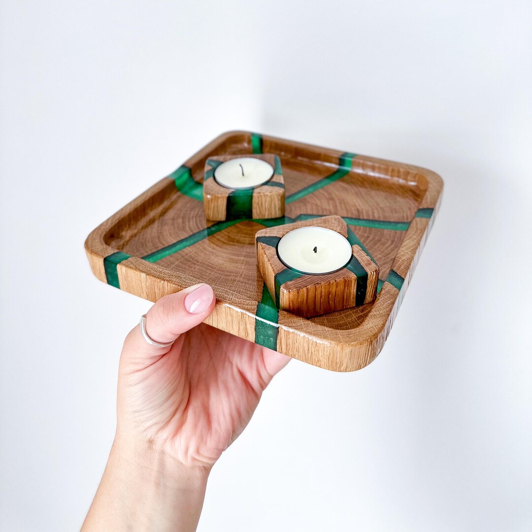 Snack Serving Tray With Candleholders, Tiny Coffee Table Tray Set ...
