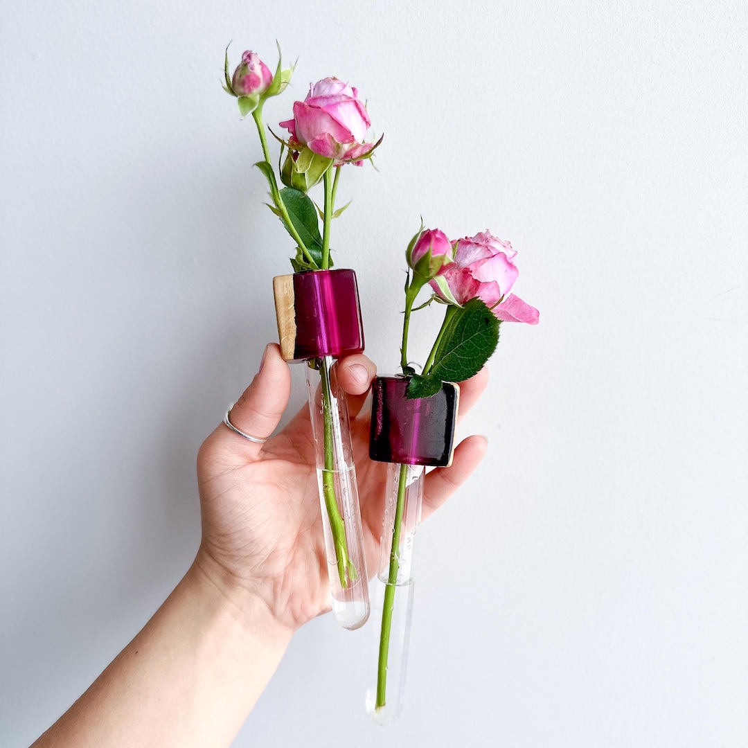 Small Magnet Vase With Propagation Tubes for Fridge, Mini Wooden ...