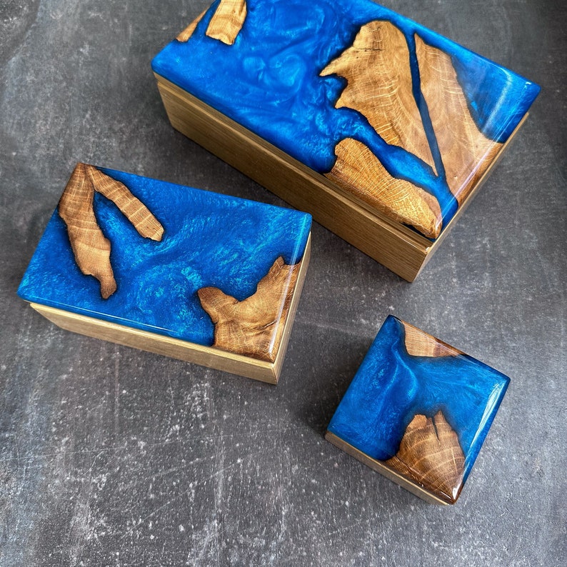 Blue Pearl Decorative Box From Oak Wood and Epoxy | Personalized ...