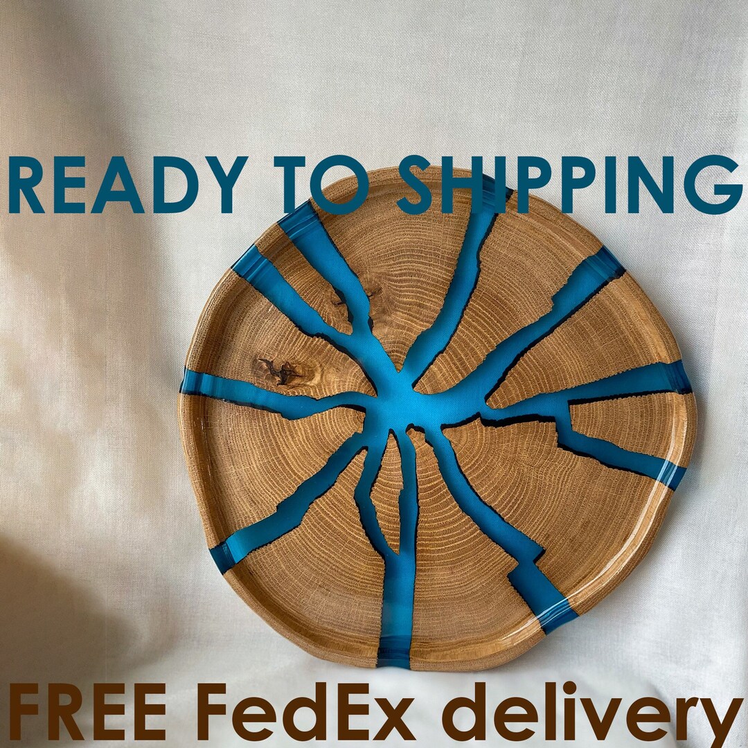 Blue Epoxy Tray for Breakfast, Unique Round Wood Tray, Coffee Table ...