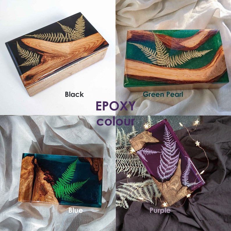 Decorative Box, Jewelry Organizer With Fern, Epoxy Keepsake Box, Boho ...