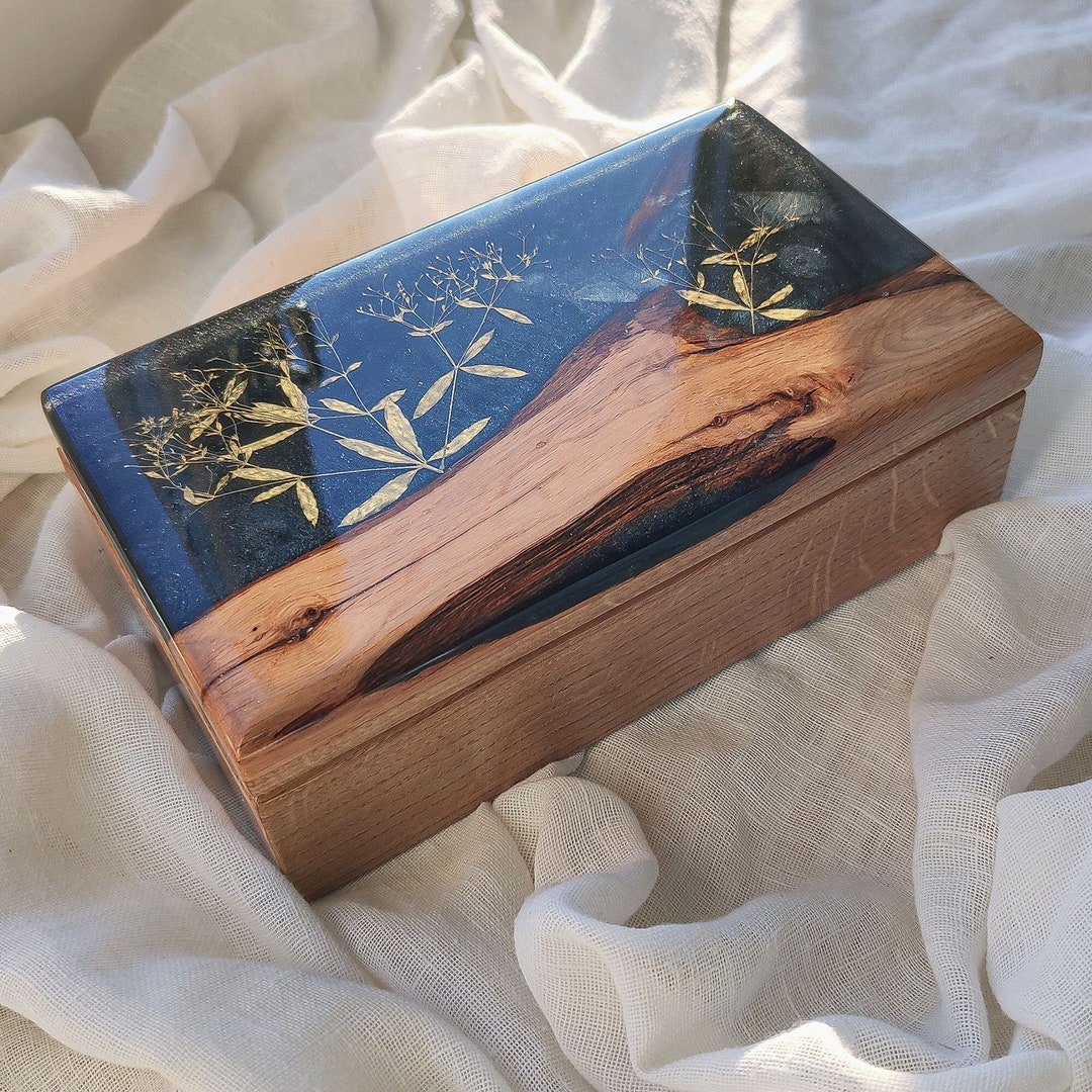 Black Jewelry Box for Women and Men, Jewelry Organizer With Gold Plants ...