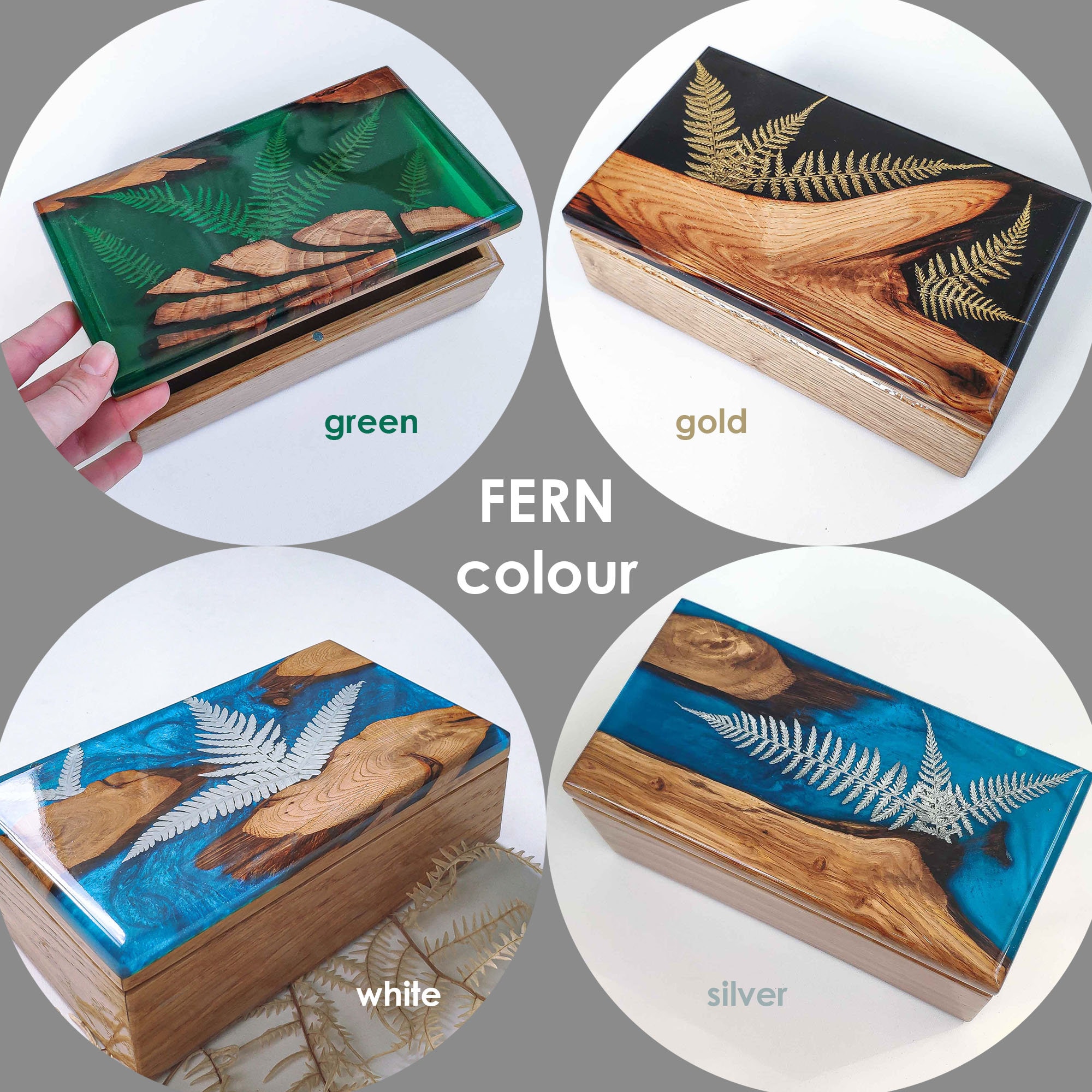 Decorative Box, Jewelry Organizer With Fern, Epoxy Keepsake Box, Boho ...