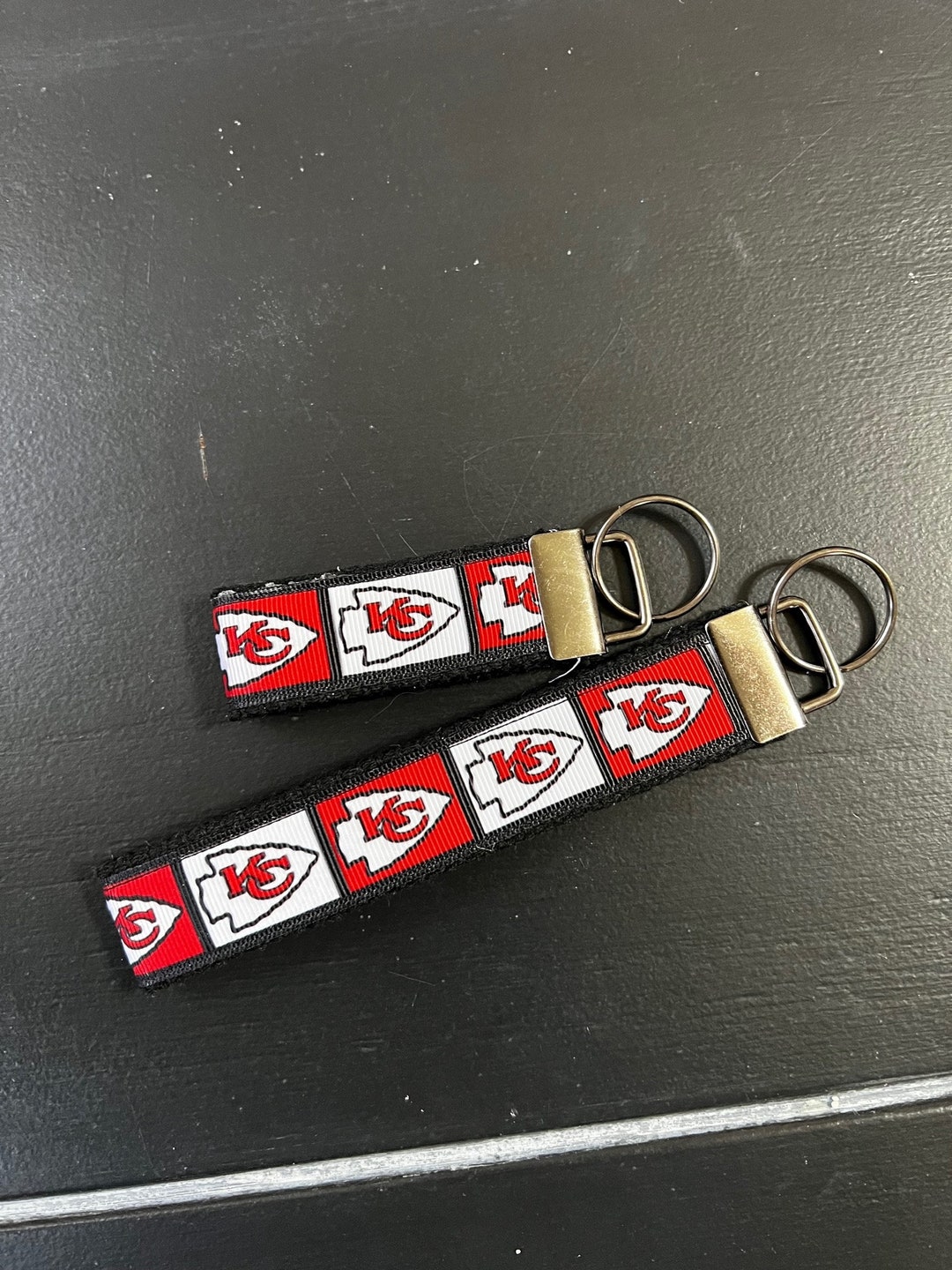 Kansas City Chiefs Themed Ribbon Wristlet Key Fob, Ribbon Keychain ...