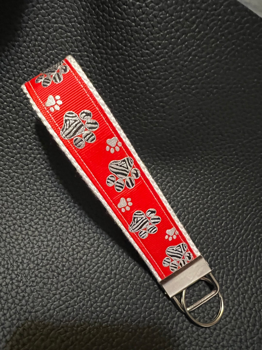 Red Cat/dog Paw Print Themed Ribbon Wristlet Key Fob, Ribbon Keychain ...