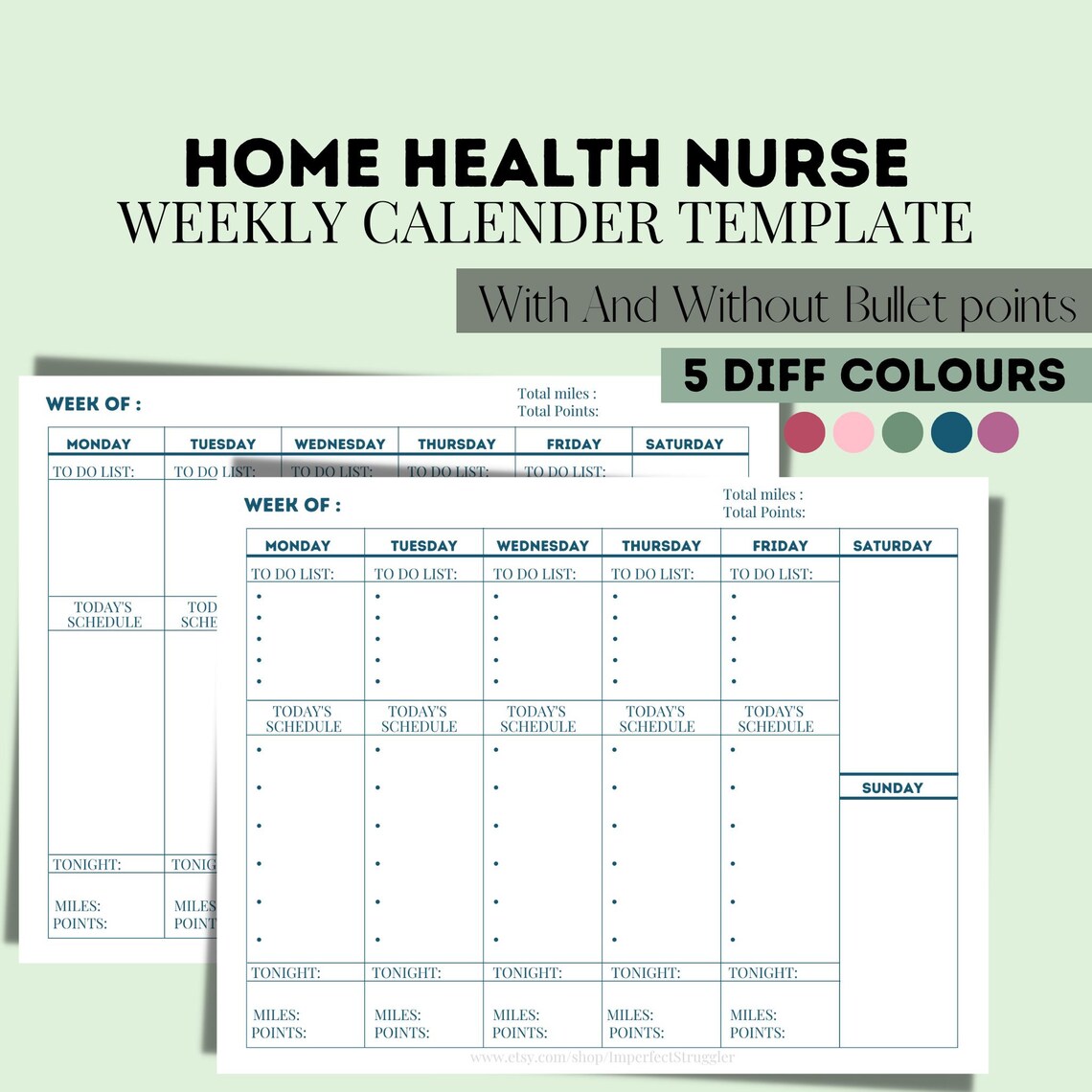 Home Health Nurse Weekly Calendar Template, OASIS, Nursing Template ...