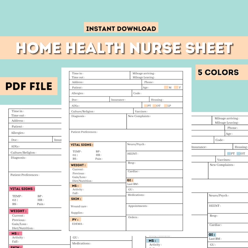 Home Health Nurse Sheet Template ,home Health Care Sheet, Nurse Report ...