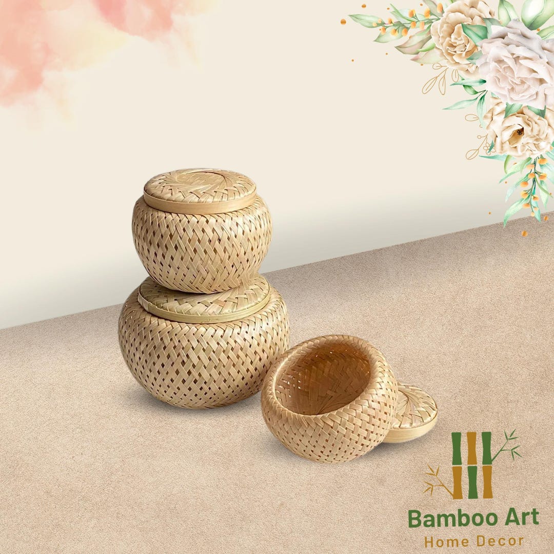 Handmade Bamboo Double-layer Storage Basket With Lid - Etsy