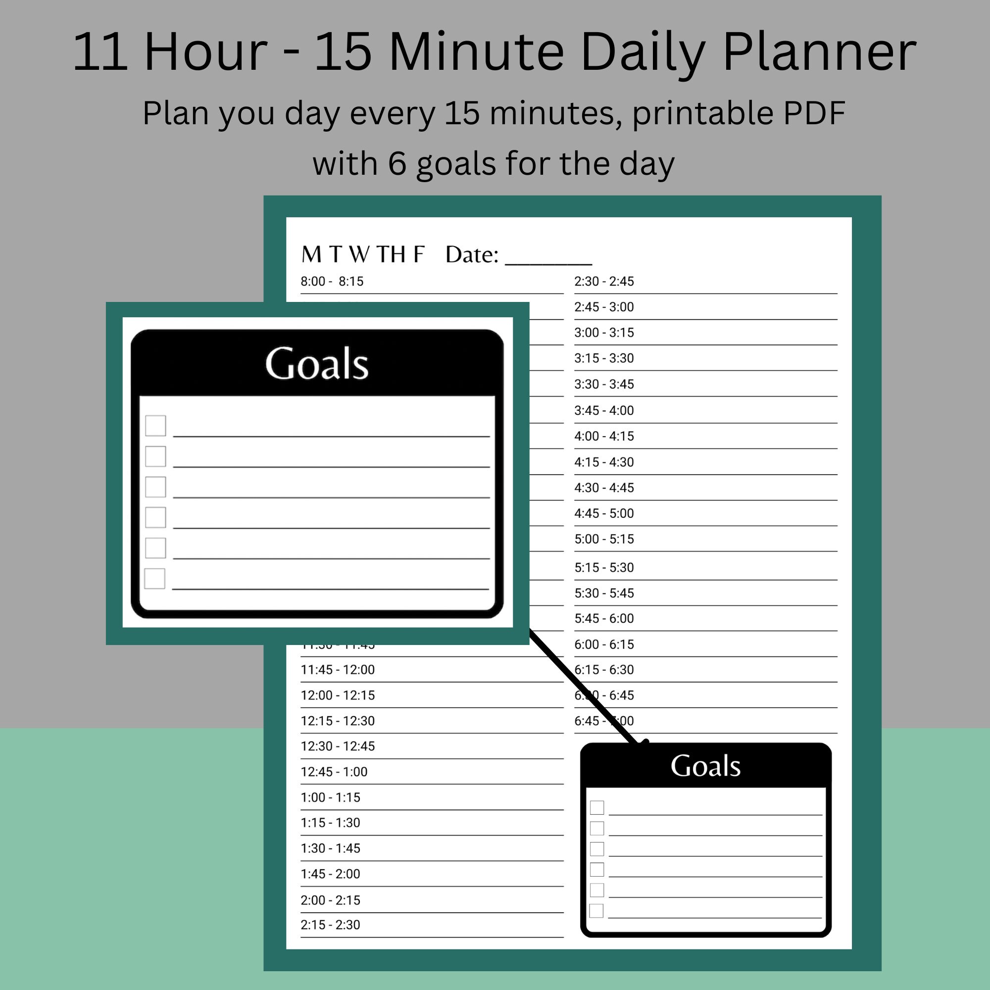 11 Hour - 15 Minute Daily Planner - Etsy