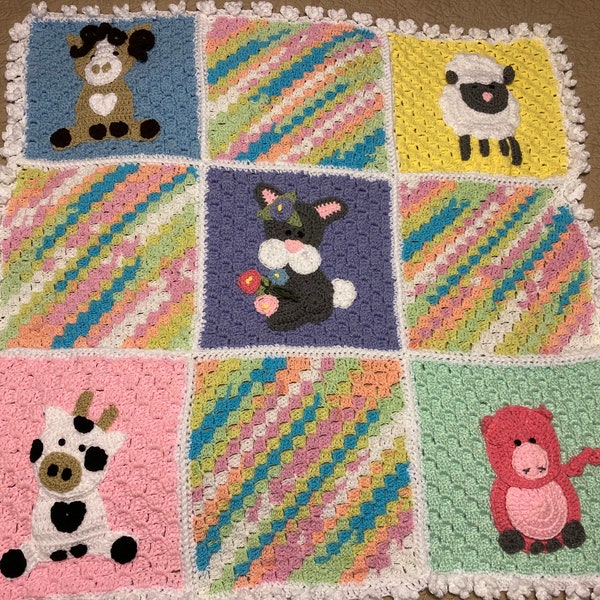 Farm Animal Crochet Baby Blankets Patterns - Etsy