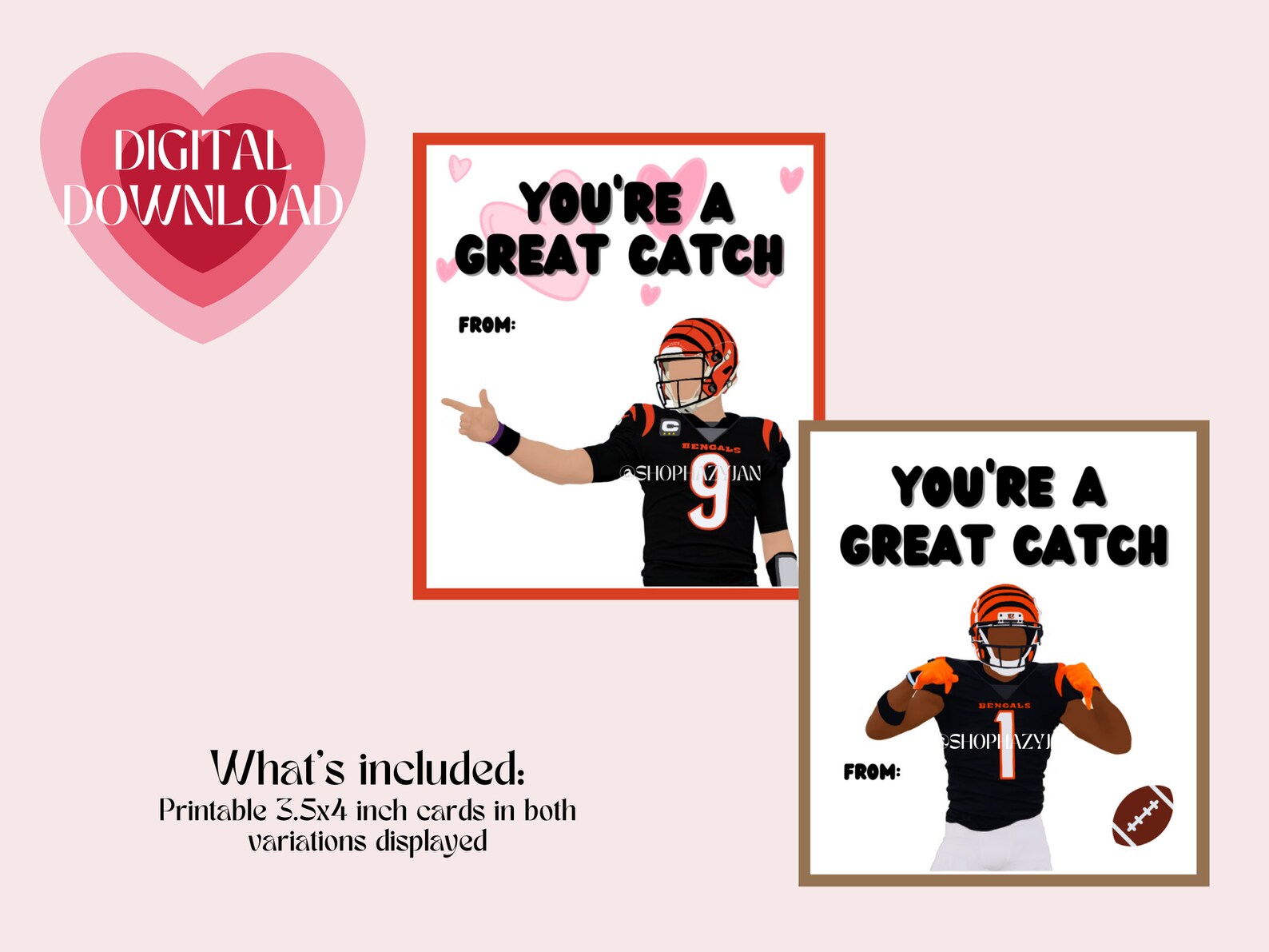 Cincinnati Bengals Themed Valentines Cards Joe Burrow Ja'marr Chase ...