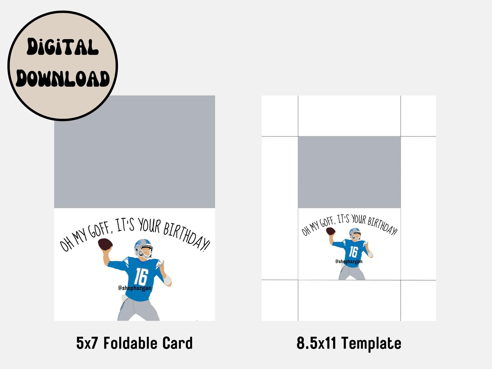 Jared Goff Detroit Lions Birthday Card Greeting Cartoon Printable ...
