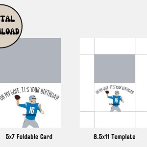 Jared Goff Detroit Lions Birthday Card Greeting Cartoon Printable ...