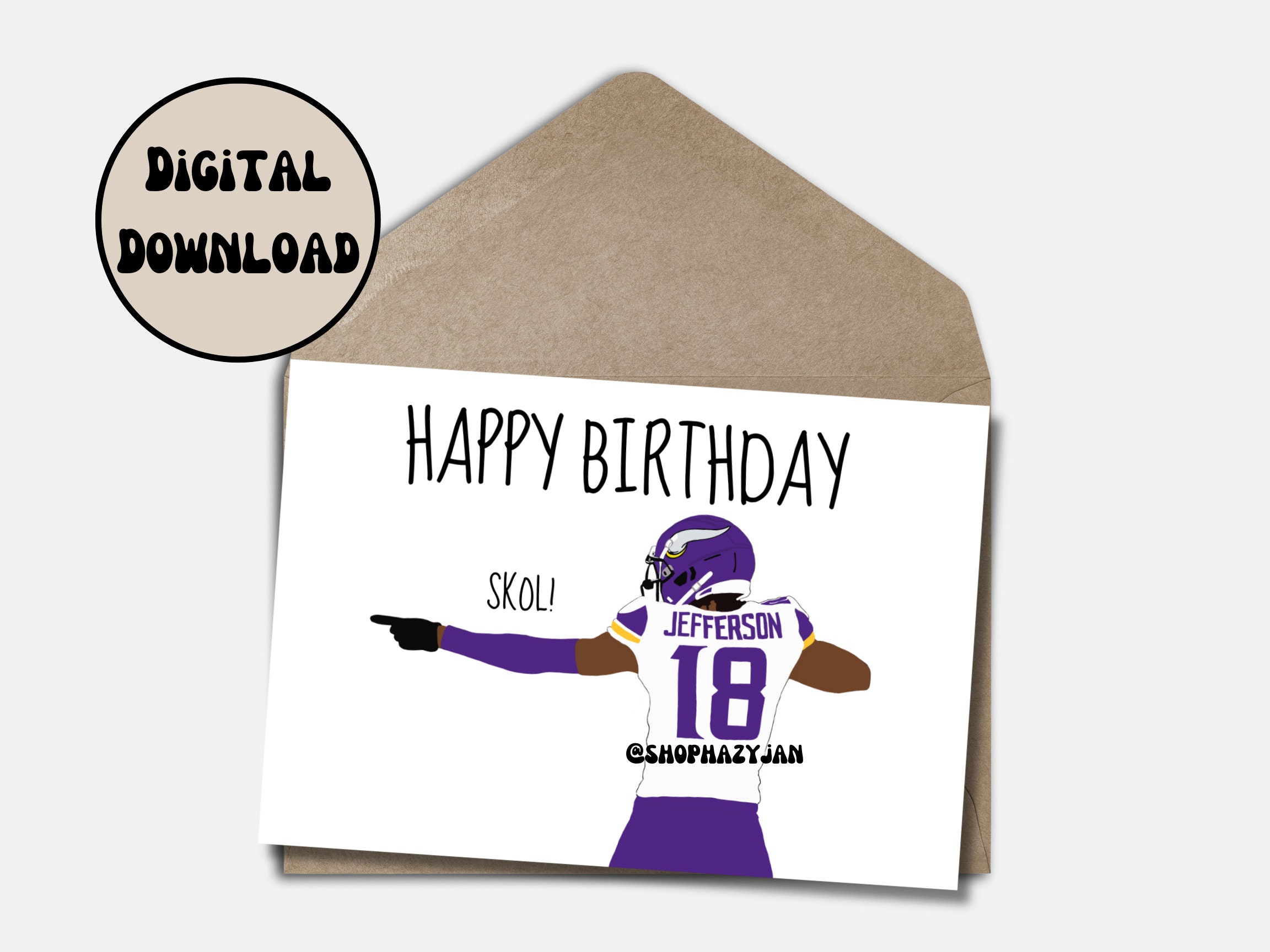 Justin Jefferson Minnesota Vikings SKOL Birthday Card Greeting Cartoon ...