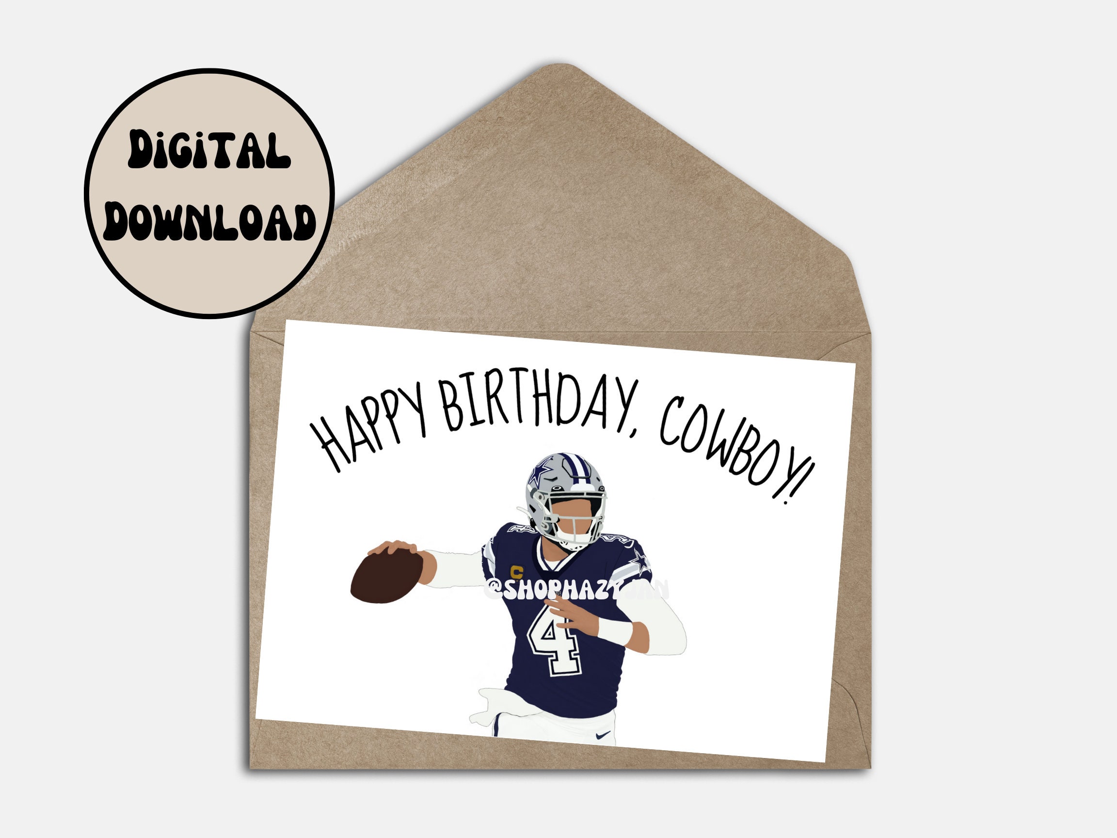 Dak Prescott Dallas Cowboys NFL Football Birthday Greeting Card Cartoon ...