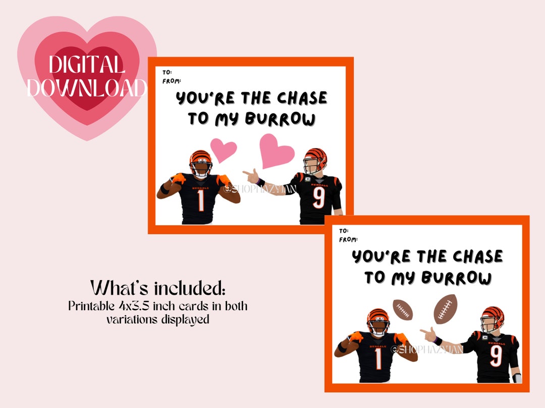 Cincinnati Bengals Themed Valentines Cards Joe Burrow Ja'marr Chase ...