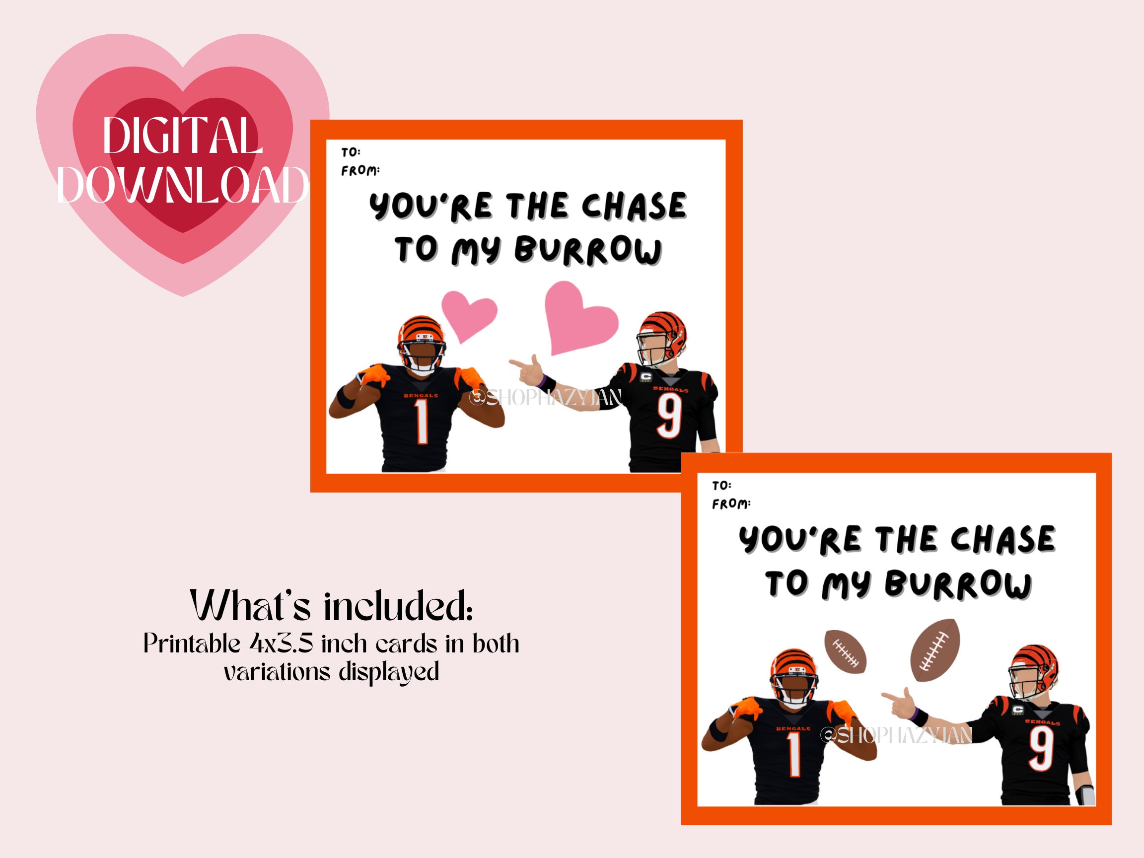 Cincinnati Bengals Themed Valentines Cards Joe Burrow Ja'marr Chase ...