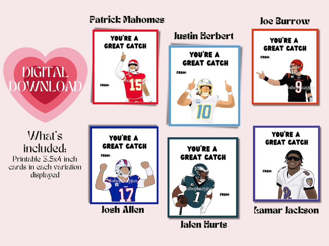 NFL Football Quarterback Valentines Cards Youre a Great Catch Instant ...