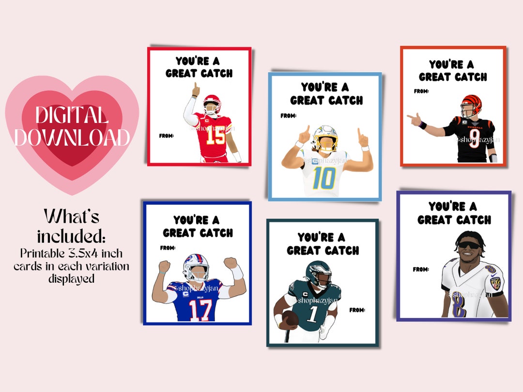 NFL Football Quarterback Valentines Cards Youre a Great Catch Instant ...