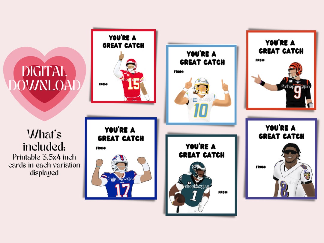 NFL Football Quarterback Valentines Cards Youre a Great Catch - Etsy