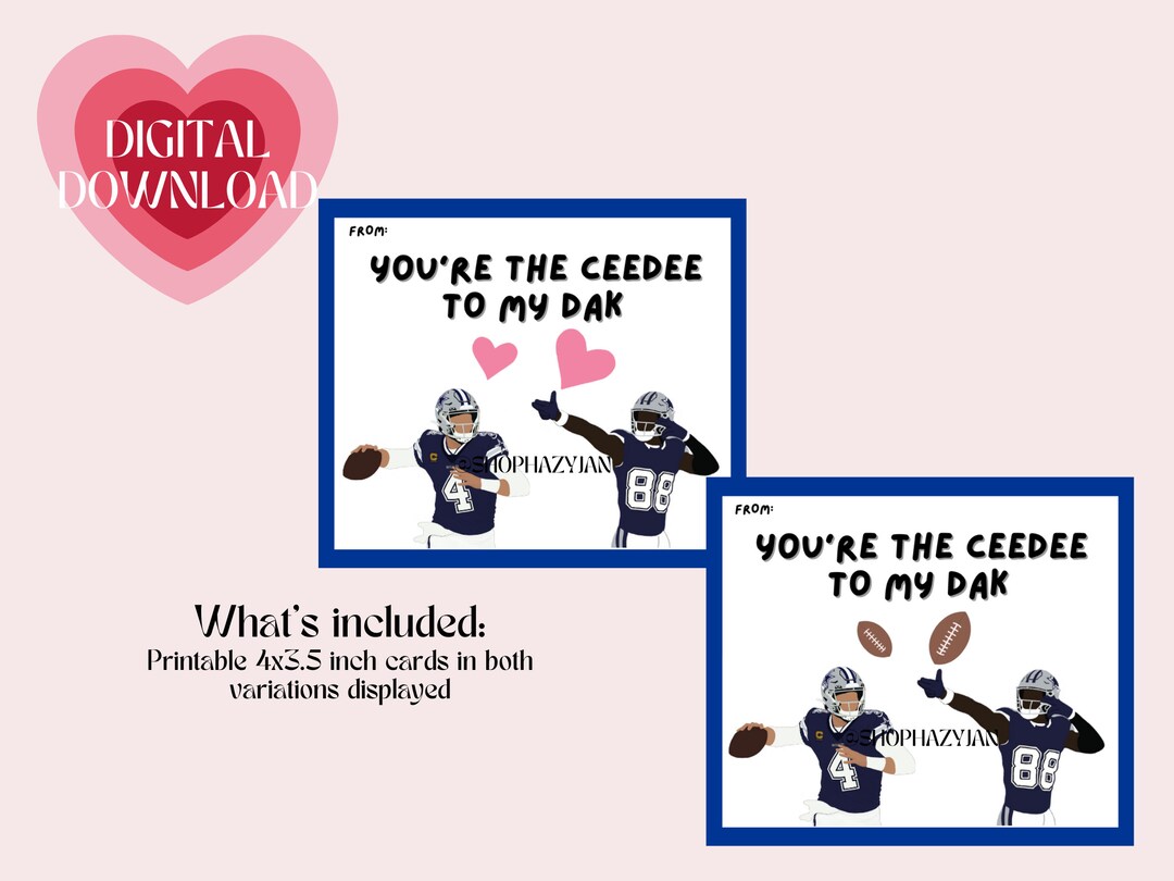 Dallas Cowboys Themed Valentines Cards Dak Prescott Ceedee Lamb Instant ...