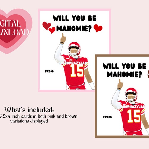 Mahomie Valentine Printable // Patrick Mahomes Kansas City - Etsy