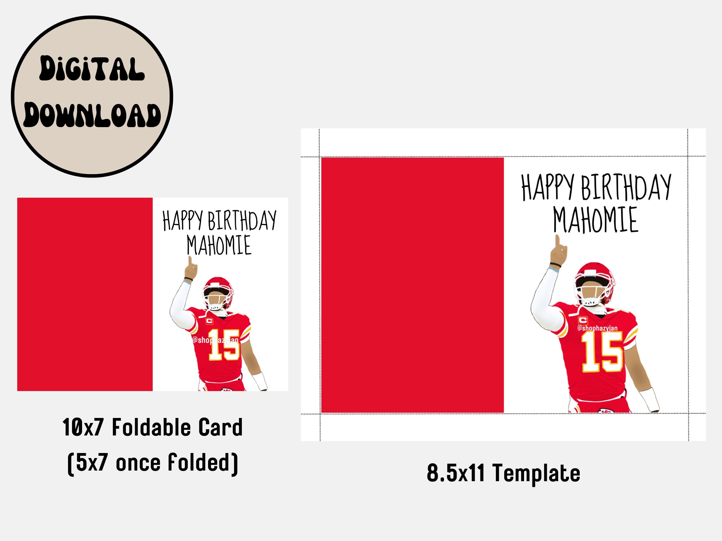 Patrick Mahomes Birthday Card Greeting Kansas City Chiefs Funny Cartoon ...