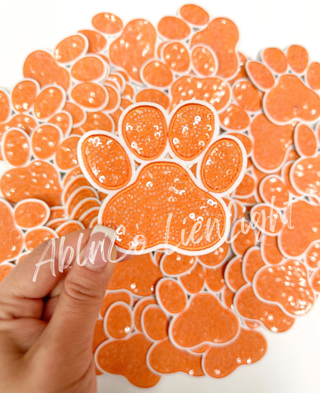 Paw Print Patch, Ornage Sequin Paw Patch Iron On, Small Paw Patches ...