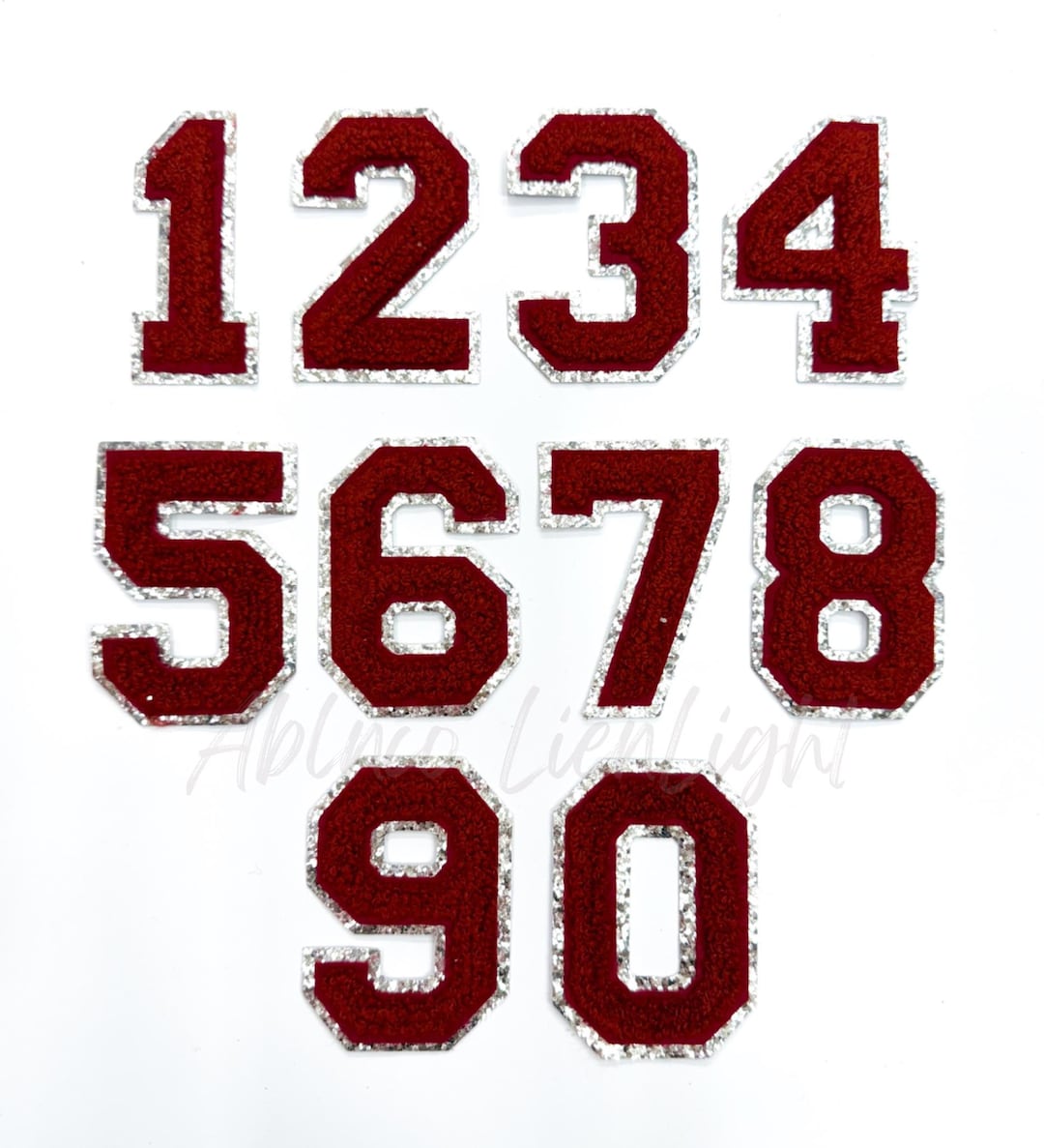 Maroon Chenille Numbers, Silver Glitter Number Patch, Number Iron on ...