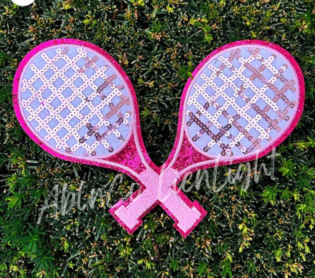 Tennis Racket Patch, Sequin Patch Iron On, Preppy Pink Chenille Patch ...