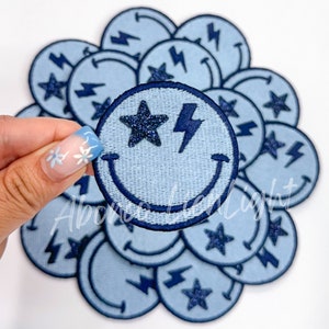 Smiley Face Patch, Royal Blue Happy Face Patch, Trucker Hat Patch, Royal Patch, Iron on Patch ...
