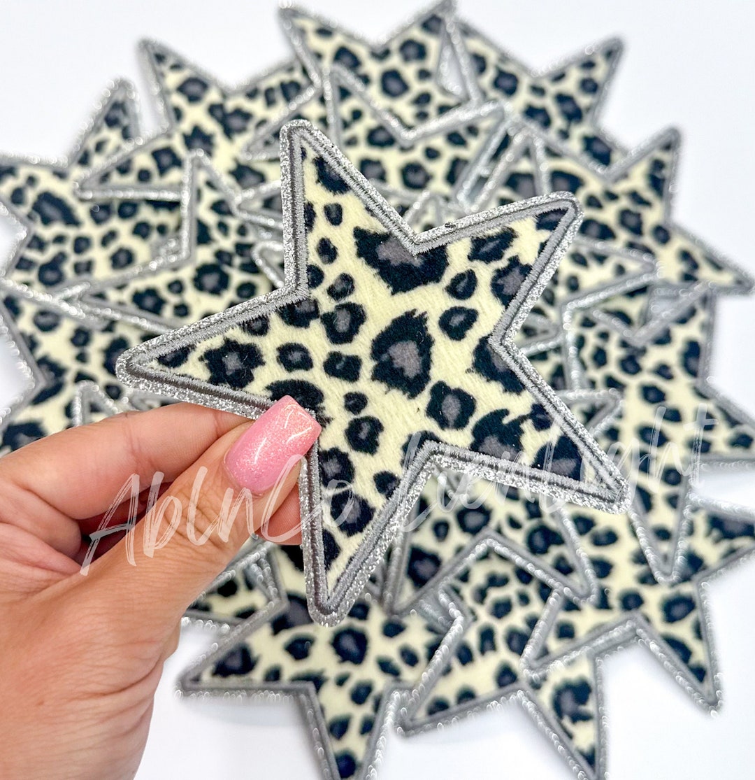 White Star Patch, Leopard Print Star Patch, Cheetah Star Patch, Glitter Star Iron on Patch ...