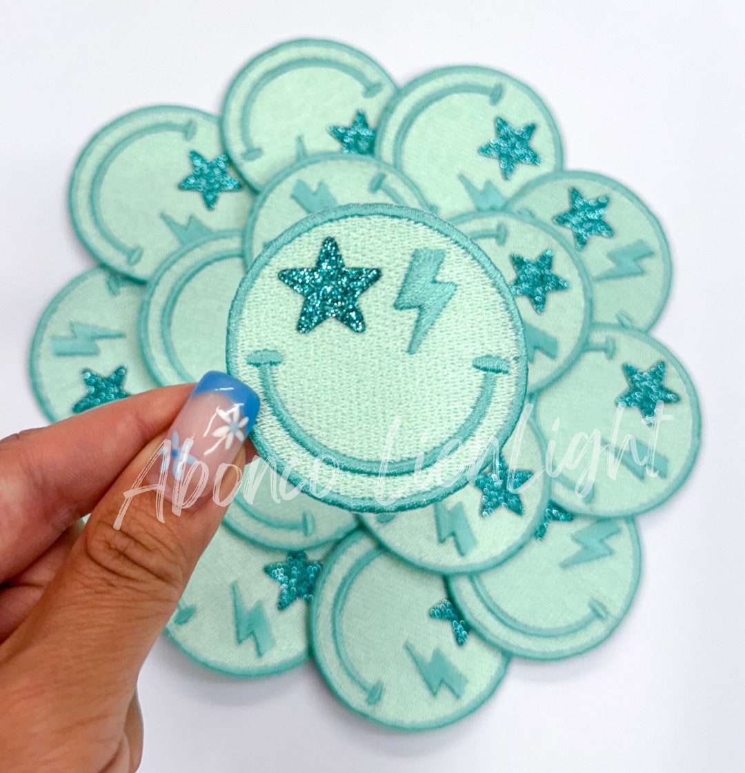 Bolt Face Patch, Happy Face Patch, Trucker Hat Patches, Turquoise Face Patch, Iron on Patch ...