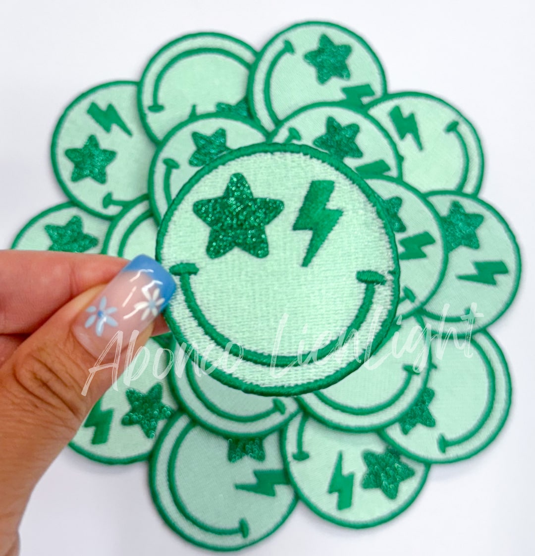 Bolt Face Patch, Green Happy Face Patch, Trucker Hat Patch, Green ...