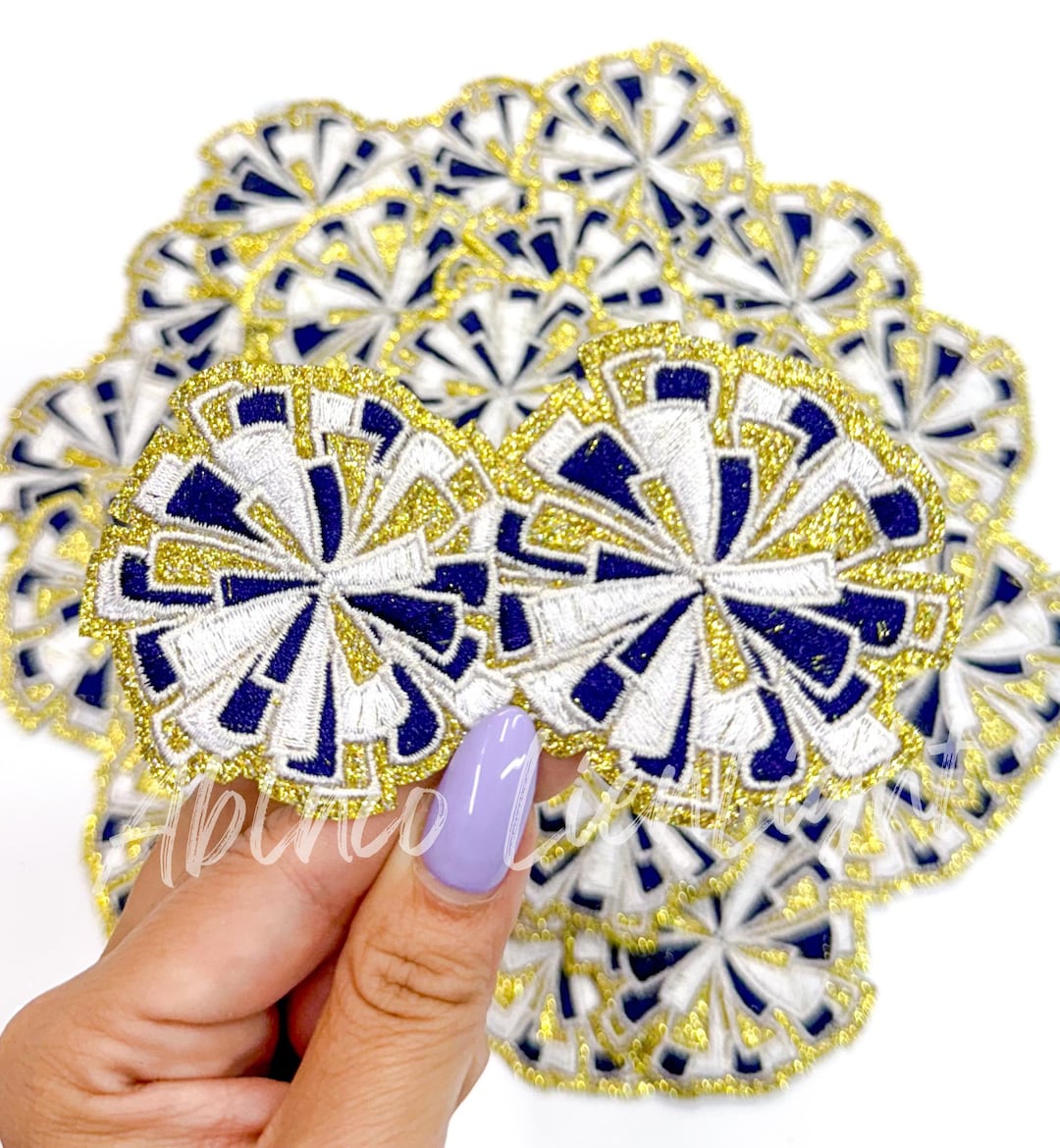 Glitter Pom Pom Cheer Patch: Navy & Gold Iron-on Applique - Etsy