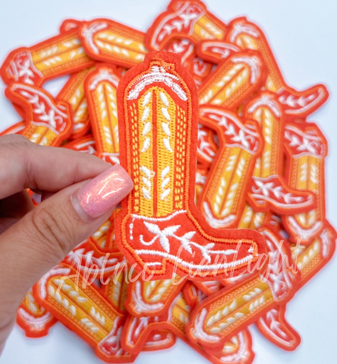 Orange Boot Patch, Trucker Hat Patches, Iron on Patch, Turquoise Patch ...