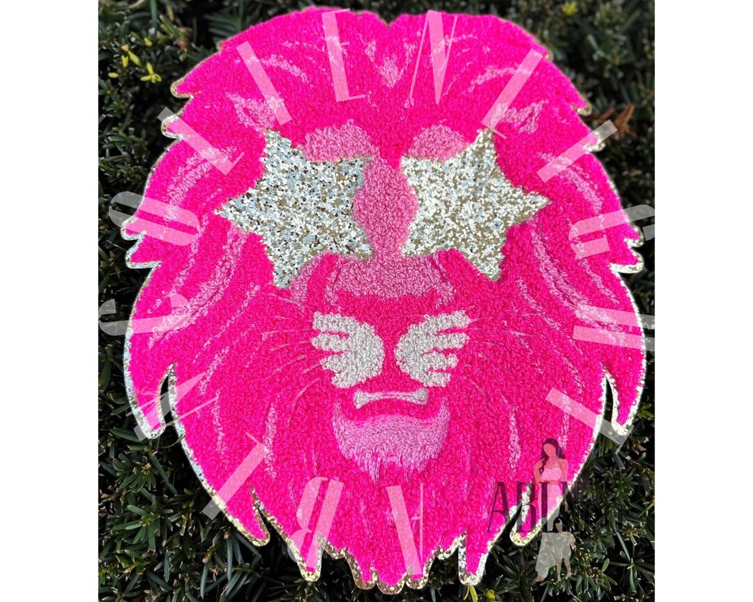 Lion Chenille Patch Preppy Pink Mascot Patch Mascot Star - Etsy
