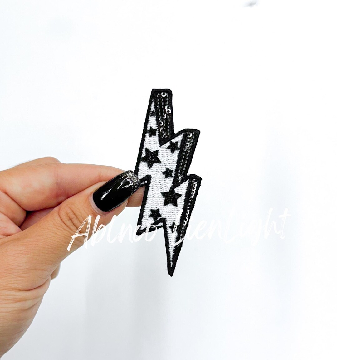 Black Lightning Bolt Patch, Star Patch, Bolt Patch, Retro Patch, Sequin ...