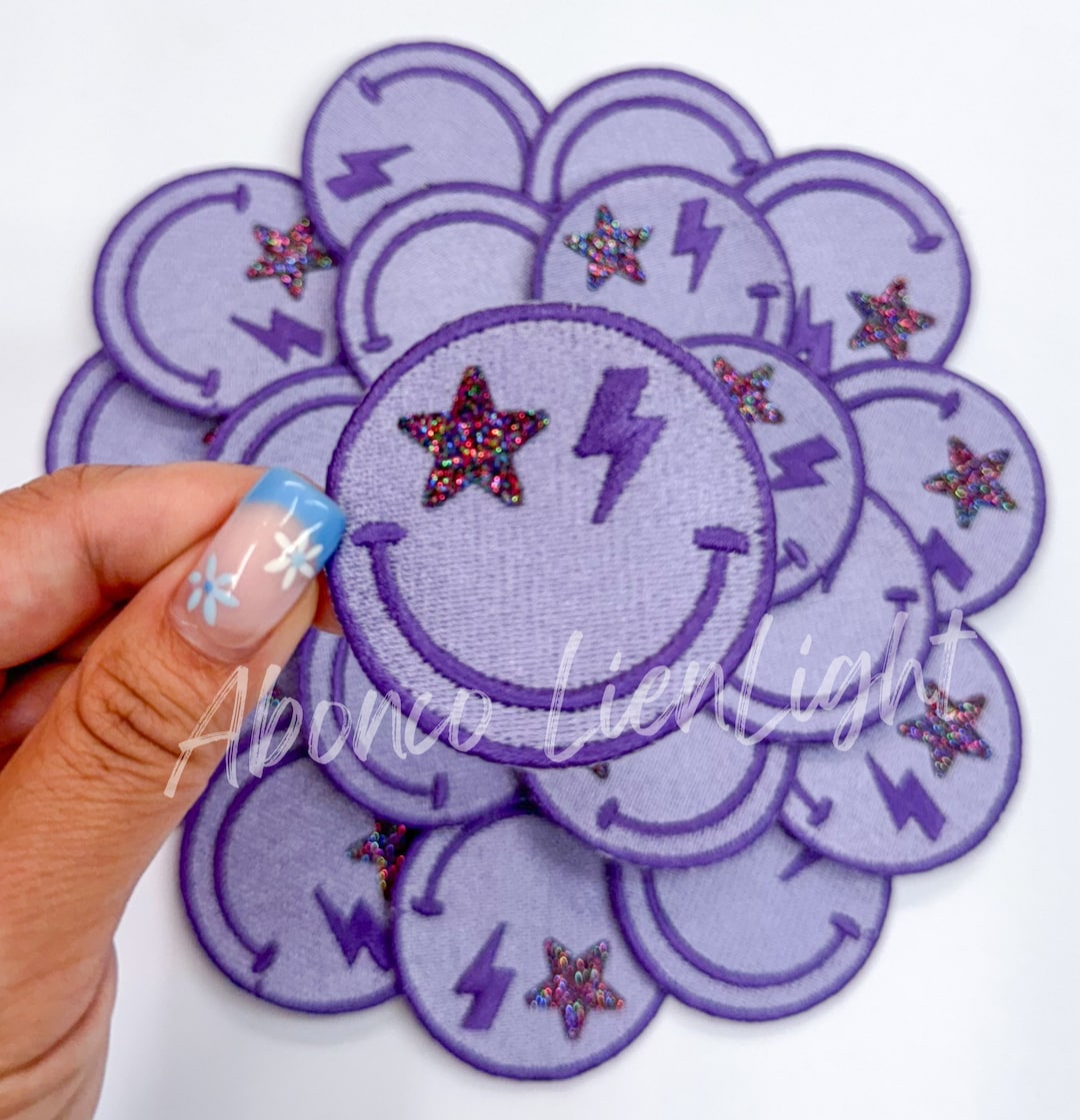 Bolt Face Patch, Purple Happy Face Patch, Trucker Hat Patch, Purple ...