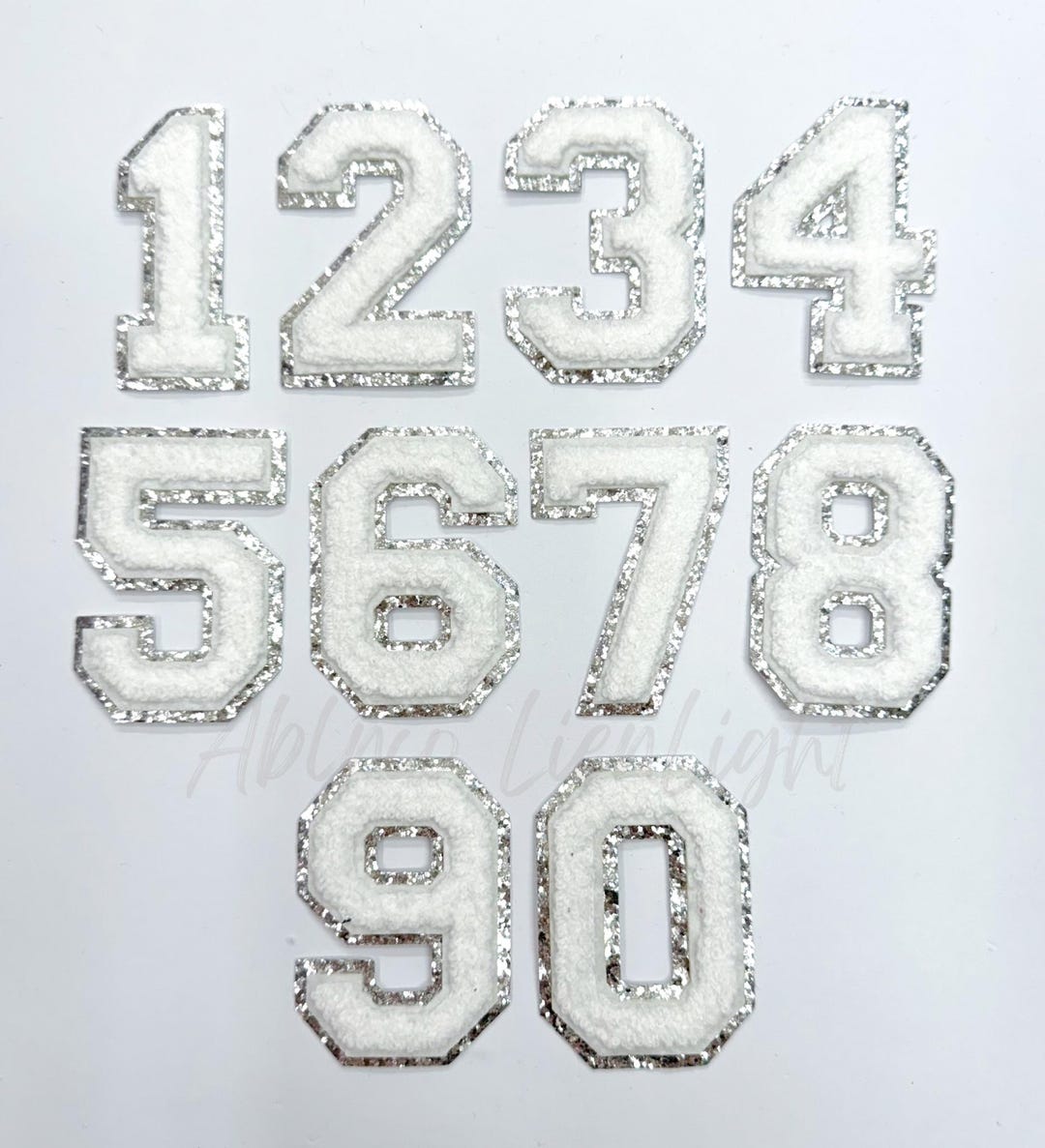 White Chenille Number Patch: Silver Glitter Iron-on Applique - Etsy