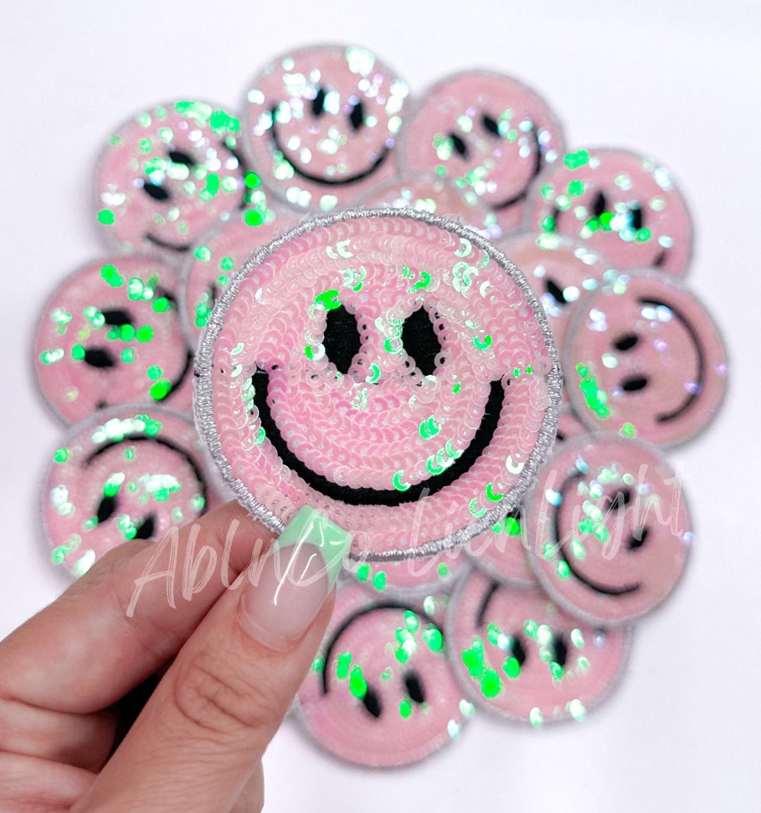 Happy Face Patch, Glitter Face Patch, Sequins Glitter Patch, Iron on ...