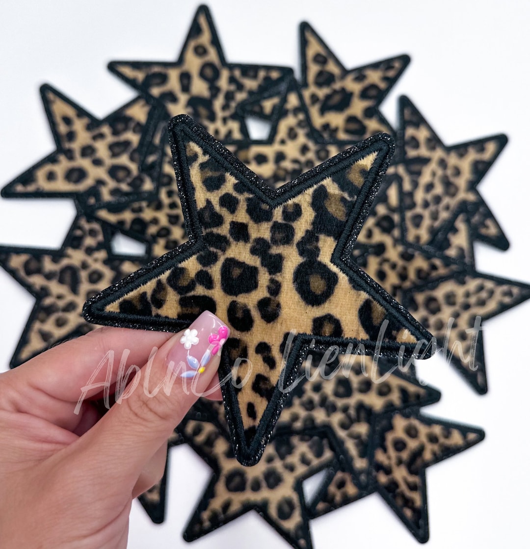Star Patch, Cheetah Print Star Patch, Glitter Star Iron on Patch ...