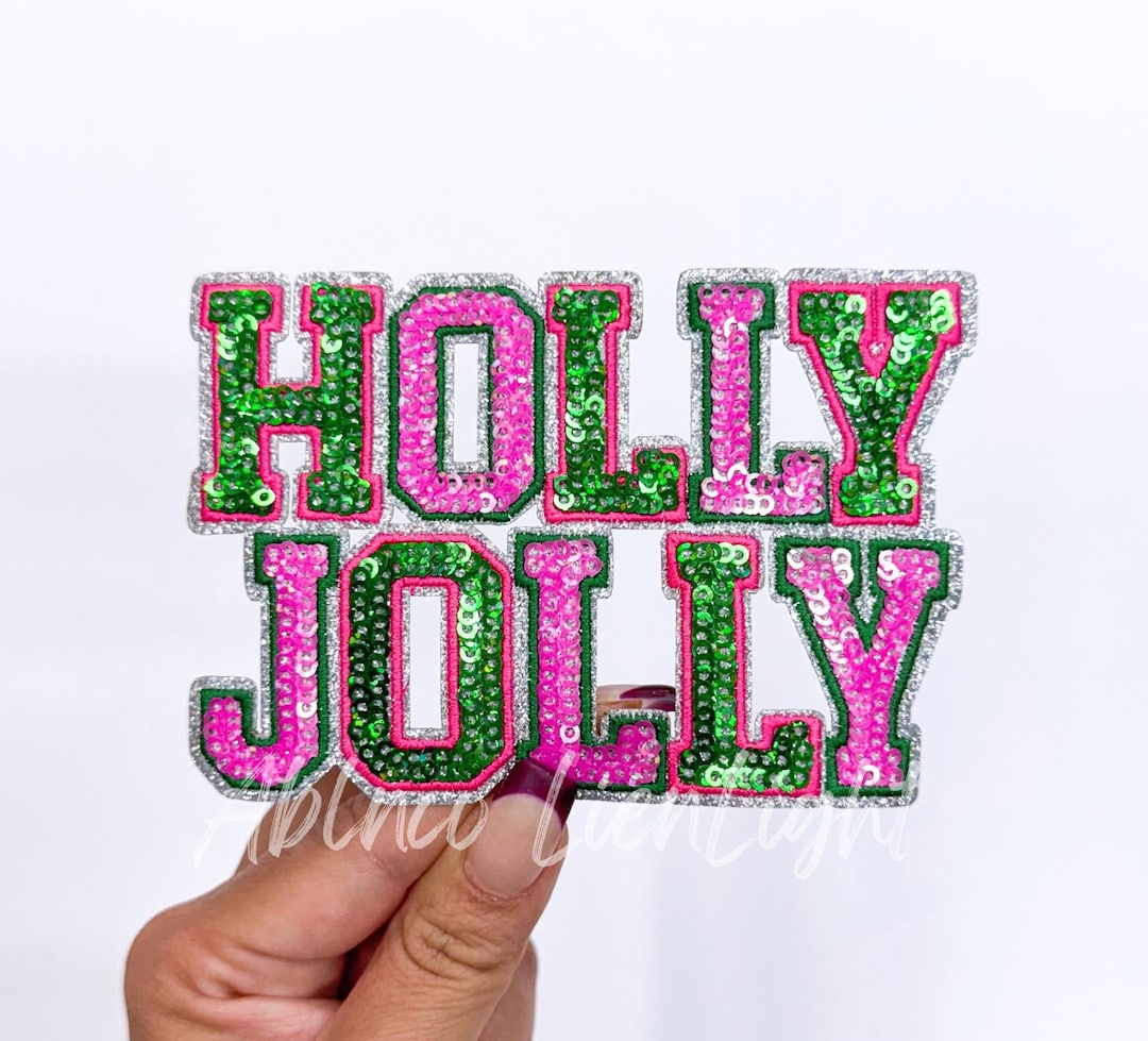 Holly Jolly Sequins Patch, Holly Jolly Patch, Christmas Patch, Holiday Patch, Trucker Hat Patch ...
